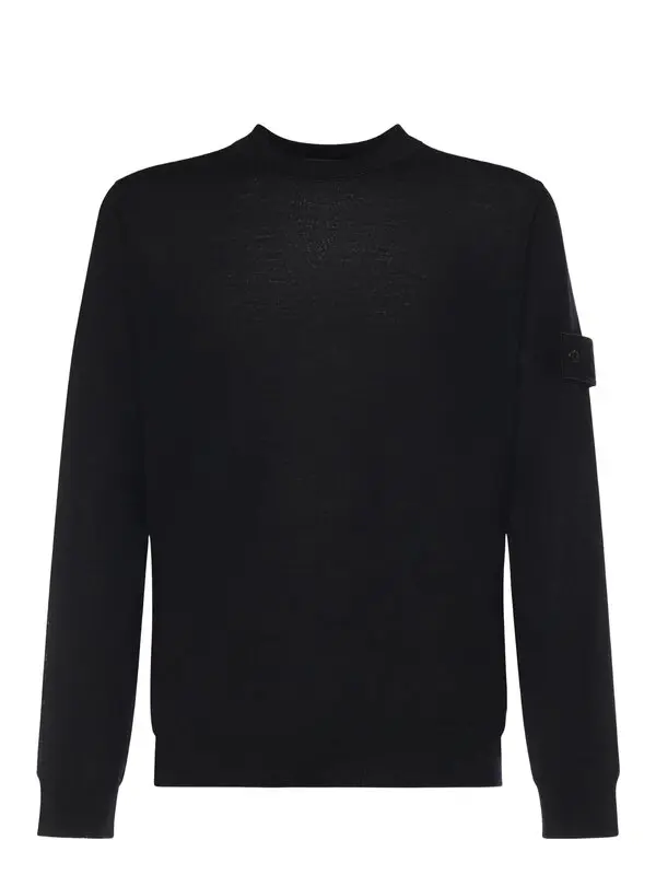 Stone Island Ribbed Crewneck Sweatshirt With Badge Detail - Nero