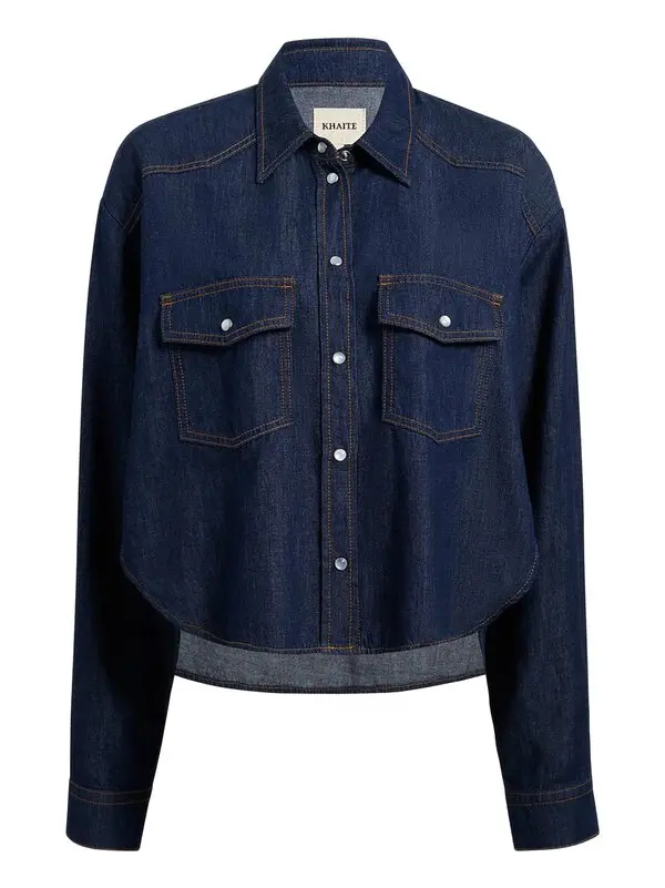 Khaite Patch Pocket Button-down Shirt With Long Sleeves And Curved Hem - Blu