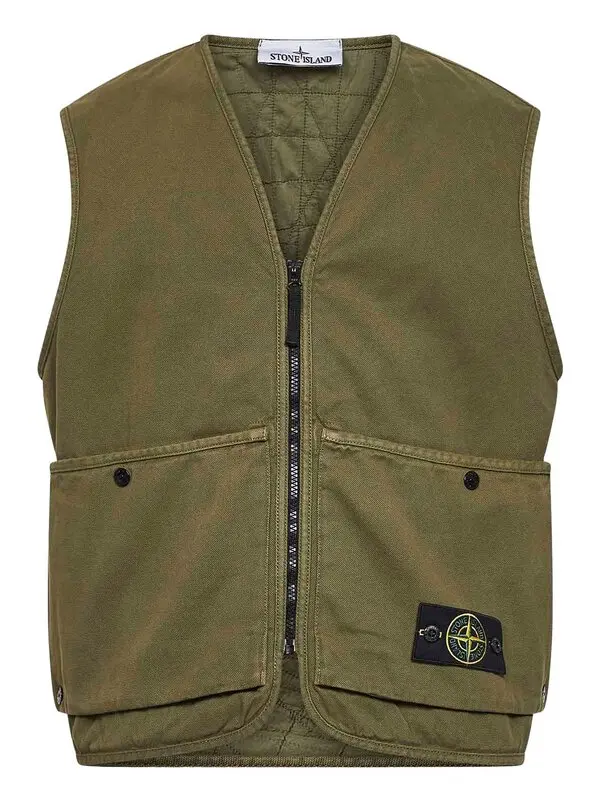 Stone Island Quilted Cotton Vest With Zip-up Closure - Verde
