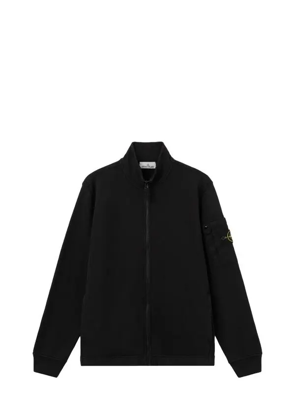 Stone Island Stone Washed Cotton Fleece Track Jacket With Ripstop Pocket - Nero