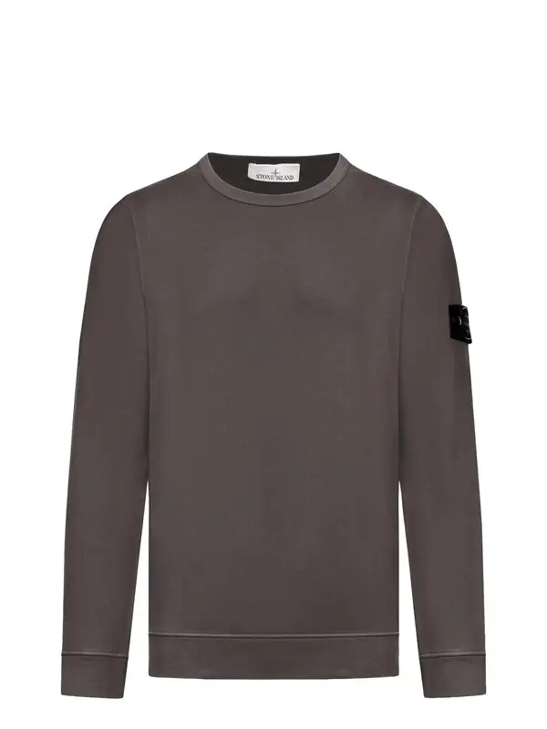 Stone Island Ribbed Crewneck Sweatshirt With Badge Detail - Grigio