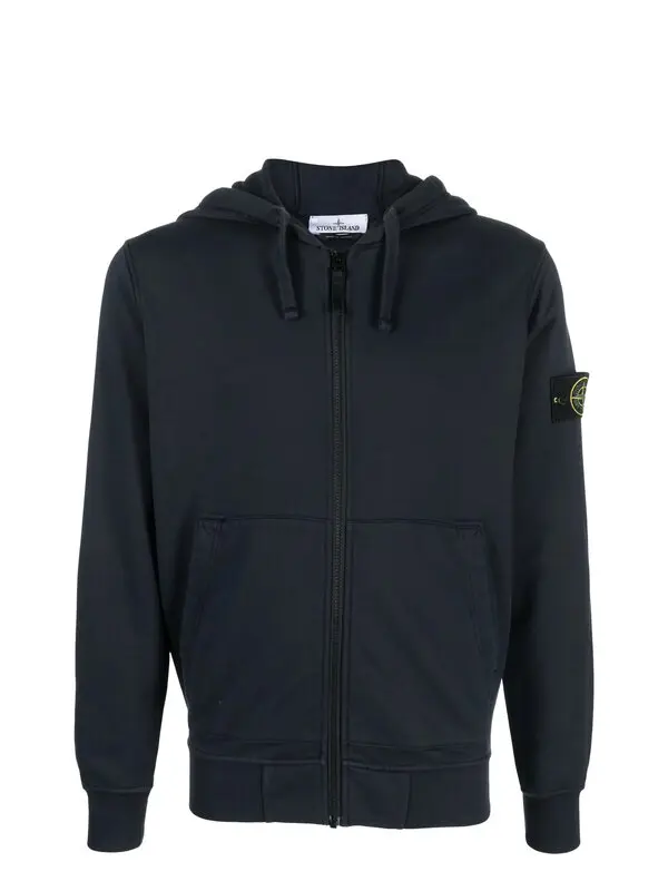 Stone Island Zip-up Cotton Hooded Jacket - Blu