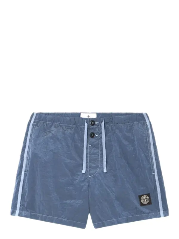 Stone Island Contrasting Stitch Nylon Slim-fit Shorts With Vertical Pockets - Blu