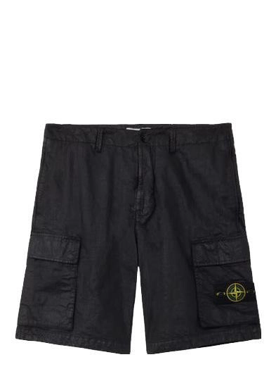 Stone Island Cargo Bermuda Shorts In Nylon Panama - Nero