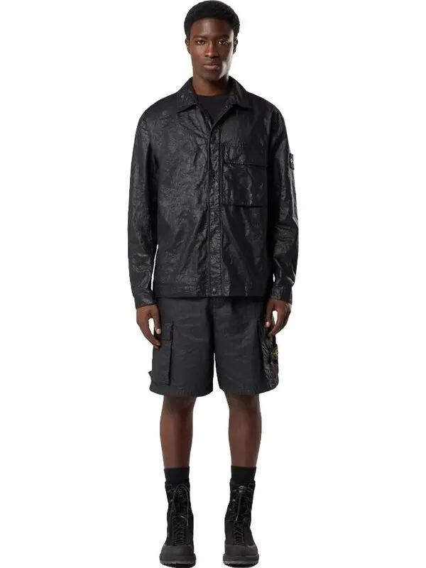 Stone Island Cargo Bermuda Shorts In Nylon Panama - Nero