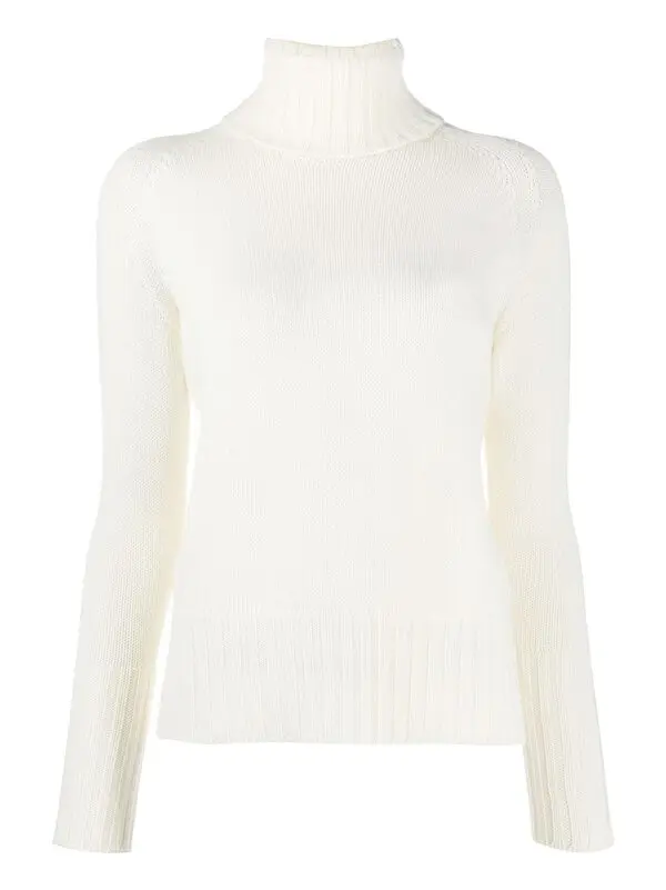 DRUMOHR Ribbed Turtleneck Fine Knit Sweater - Ivory