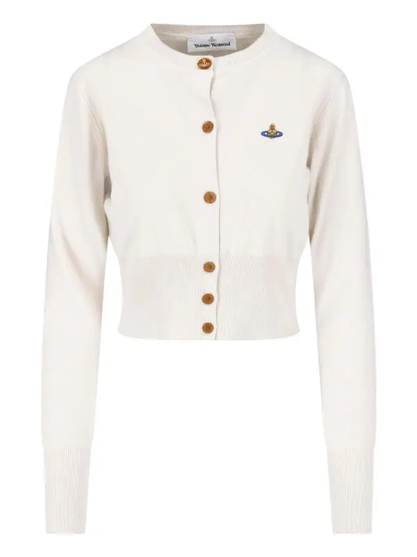 VIVIENNE WESTWOOD Orb Embroidered Cropped Cardigan - White