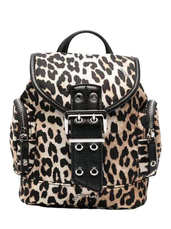 GANNI Leopard Print Backpack - Marrone