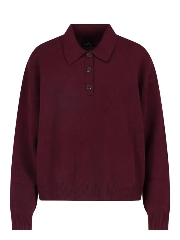 ANINE BING Long Sleeve Knit Polo Sweater - Red