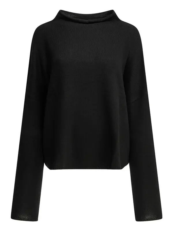 LISA YANG 100% Cashmere Ribbed High Neck Sweater - Black