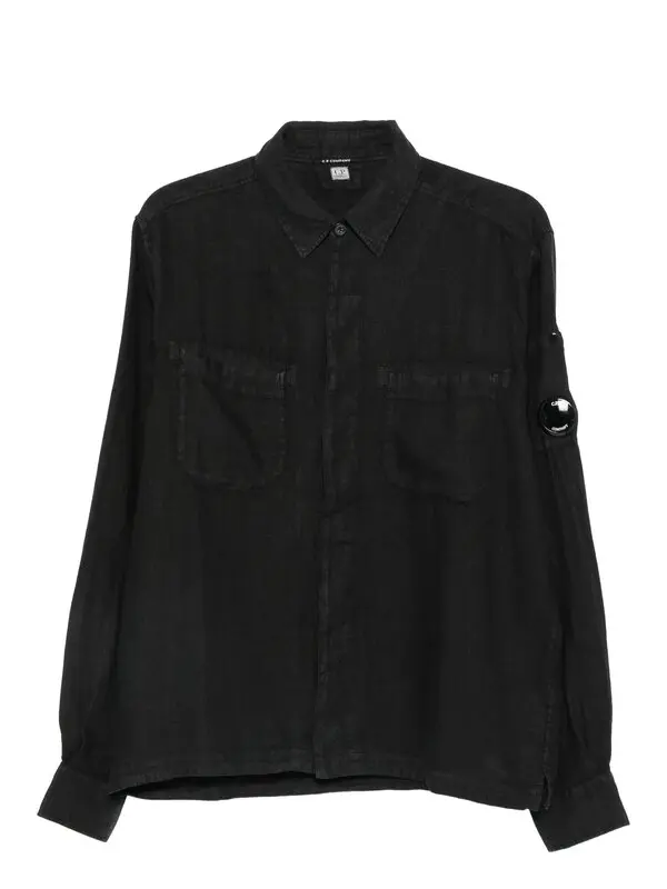 C.P. COMPANY Linen Long-sleeve Shirt With Snap Front Pockets & Lens Pocket - Nero