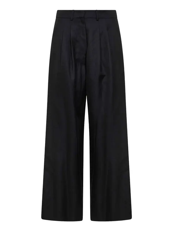 PT TORINO High-waisted Wide-leg Trousers In Virgin Wool And Linen - Nero