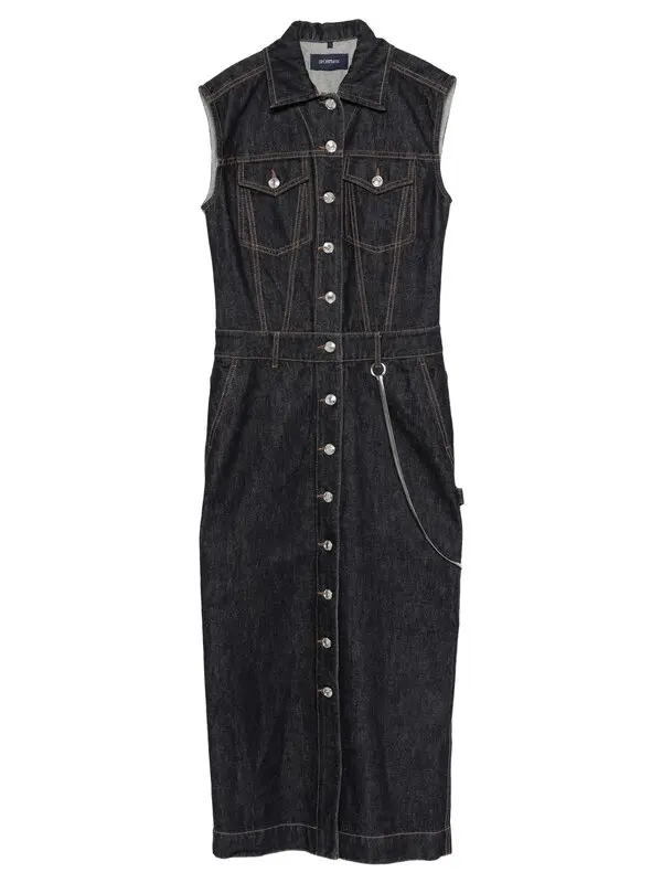 Sportmax Denim Midi Dress With Button Closure And Belt Loops - Blu
