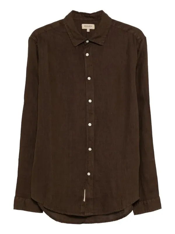 Woolrich 100% Linen Long-sleeve Button-down Shirt - Marrone