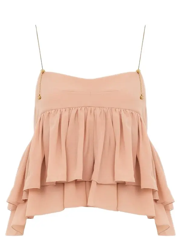Chloé Sleeveless Tiered Silk Mini Dress With Chain Straps - Rosa
