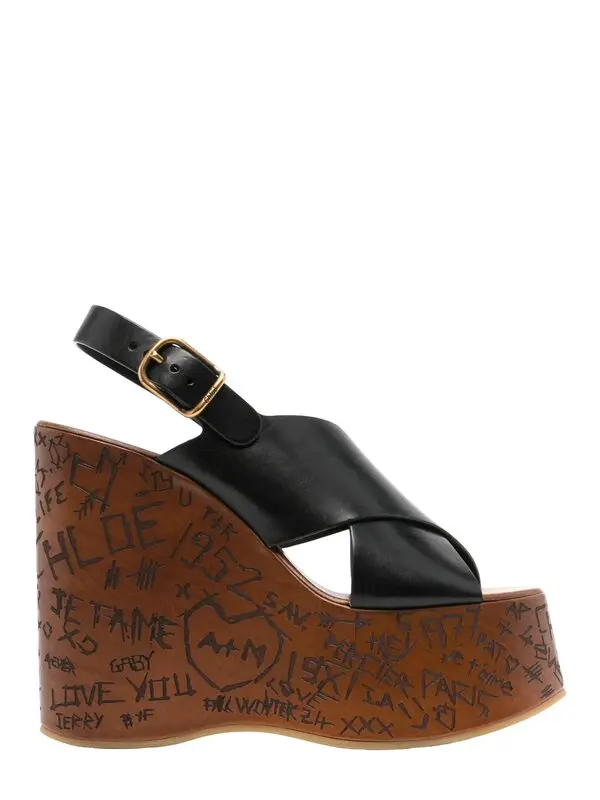Chloé Criss-cross Strappy Leather Wedge Sandals With Wood-effect Platform - Nero