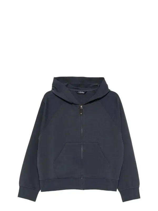 Max Mara Sleek Full-zip Hoodie With Embroidered Logo - Blu