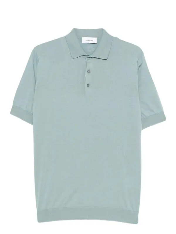 LARDINI Ribbed Trim Knit Polo With Button Placket - Azzurro