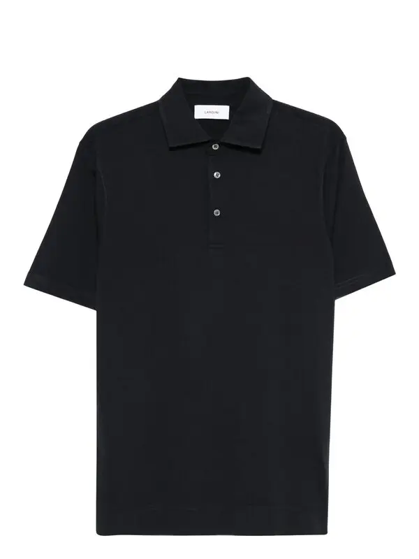 LARDINI Cotton-silk Blend Polo Shirt With Classic Button-down Collar - Blu