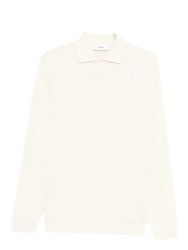 LARDINI Long-sleeve Cotton-silk Polo Shirt With Button Front - Bianco