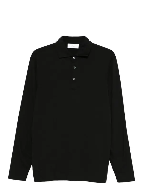 LARDINI Long-sleeve Cotton-silk Polo Shirt With Front Button Closure - Nero