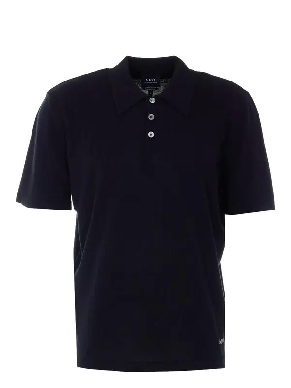 A.p.c. Cotton Polo Shirt With Ribbed Cuffs & Hem And Button Placket - Nero
