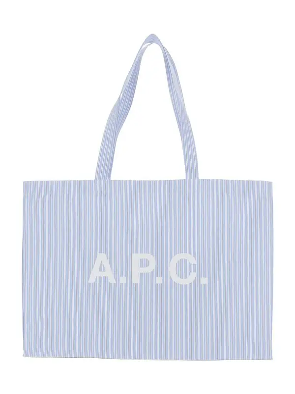 A.p.c. Striped Cotton Tote Bag With Logo Print - Azzurro