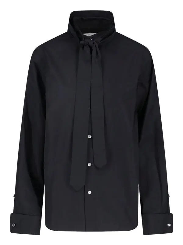Sacai Two-tone Hybrid-panel Shirt With Tie Detail - Black