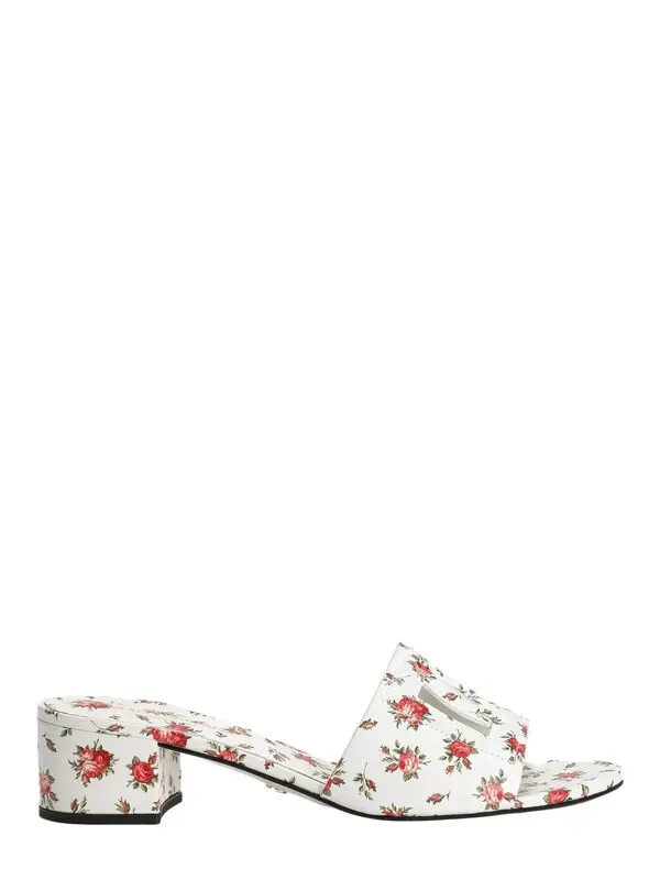 Dolce & Gabbana Fire Stamped Leather Slide Sandals With Mini Dg Metal Logo - Bianco