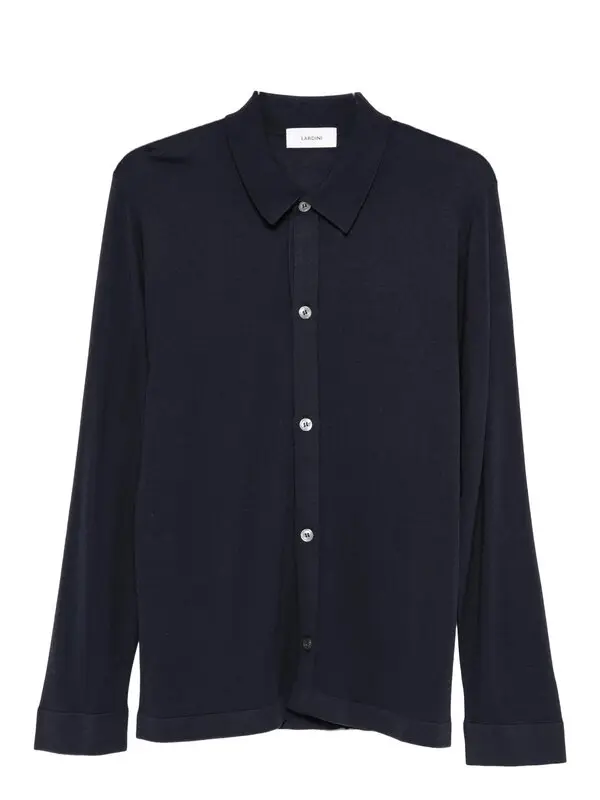 LARDINI Button-front Long-sleeve Silk Dress Shirt With Collared Neck - Blu