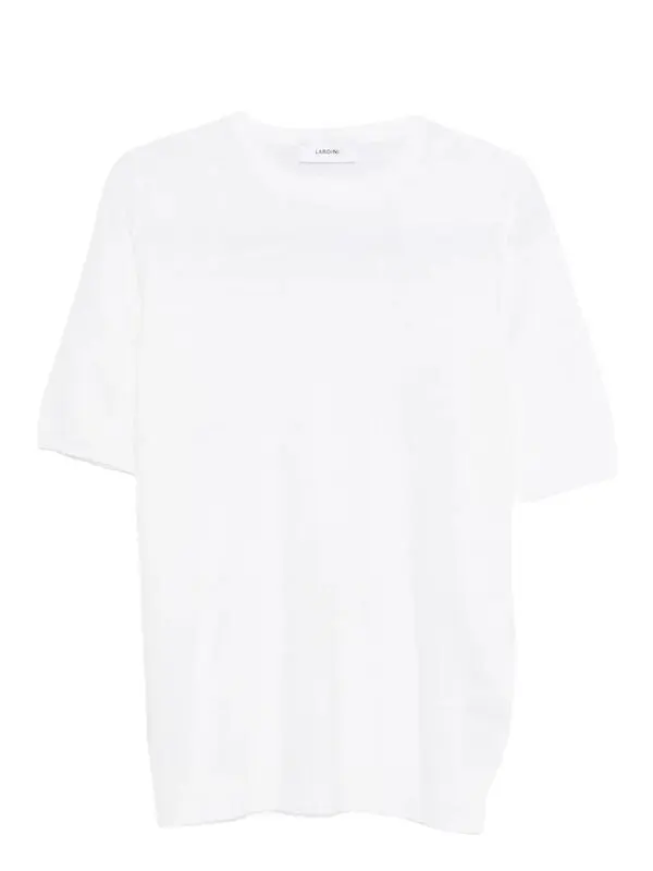 LARDINI Linen-cotton Crew Neck Short-sleeve T-shirt With Ribbed Cuffs And Hem - Bianco