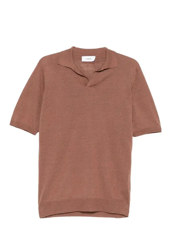 LARDINI Short-sleeve Polo Shirt With Notched Neck And Ribbed Hem, Linen-cotton Blend - Marrone