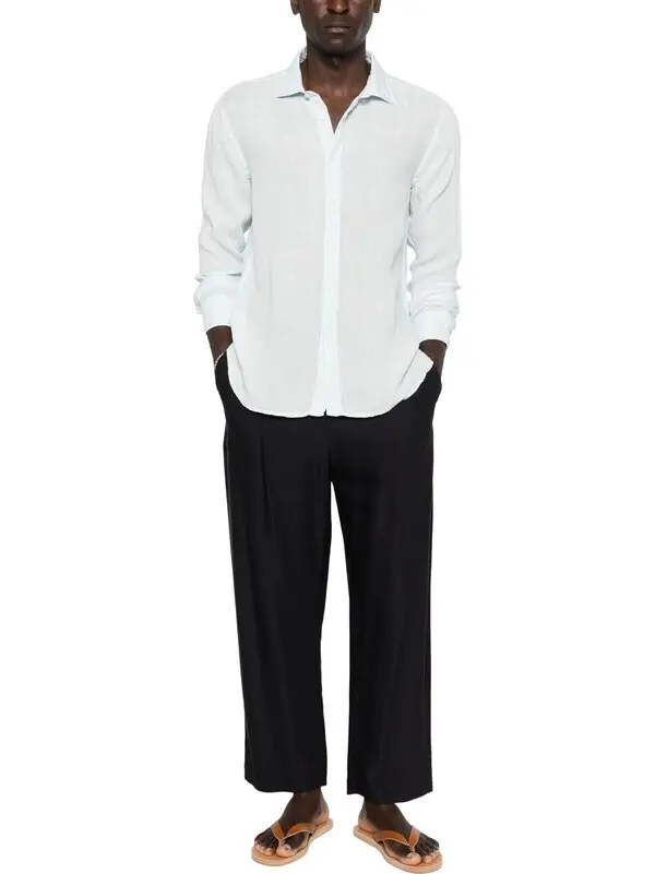 120% Lino Classic Collar Linen Shirt With Long Sleeves & Slim Fit - Azzurro