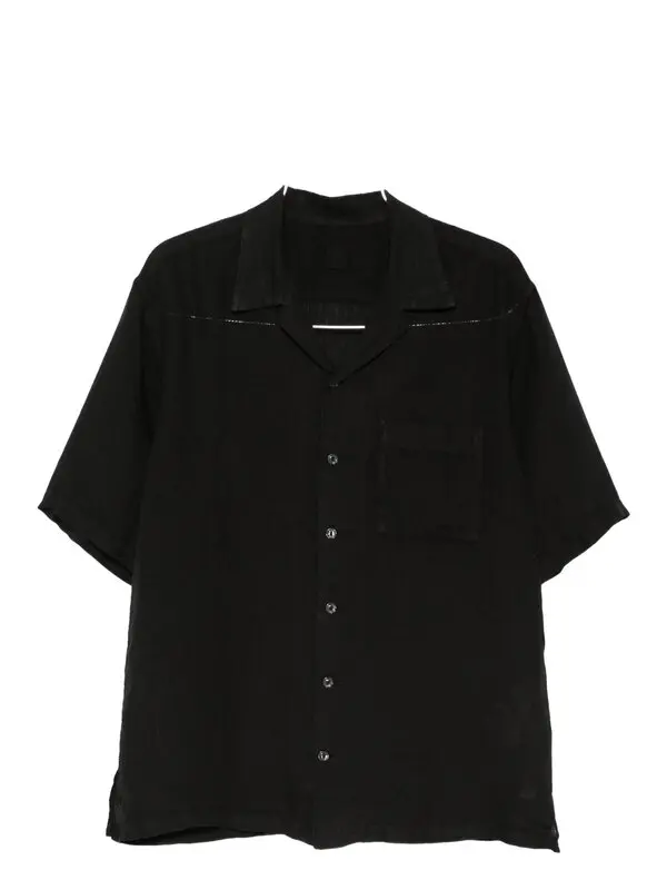 120% Lino 100% Linen Classic Collar Short-sleeve Shirt With Chest Pocket - Nero