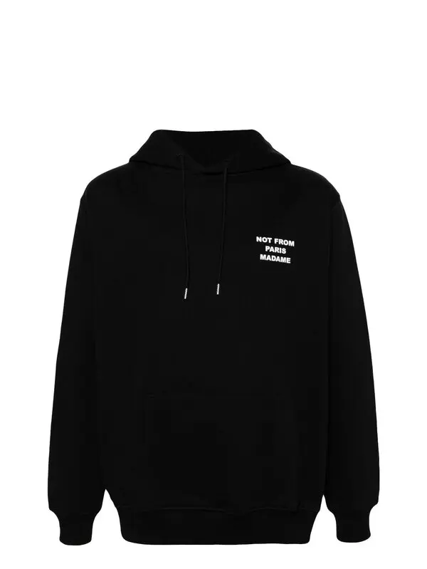 Drole De Monsieur Cotton Logo Drawstring Hoodie With Ribbed Cuffs - Nero