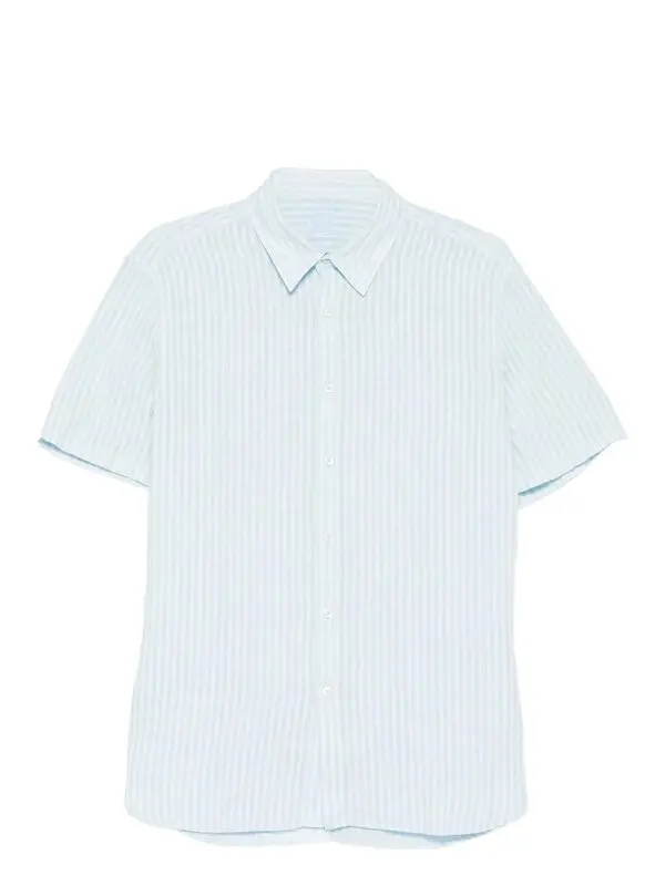 120% Lino Contemporary Fit 100% Linen Shirt With Lined Print, Made In Italy - Azzurro