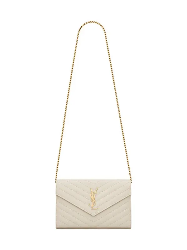 Saint Laurent Elegant Mini Bag With Chain Strap And Metal Initials Height 14 Cm, Width 22.5 Cm, Depth 4 Cm - Bianco