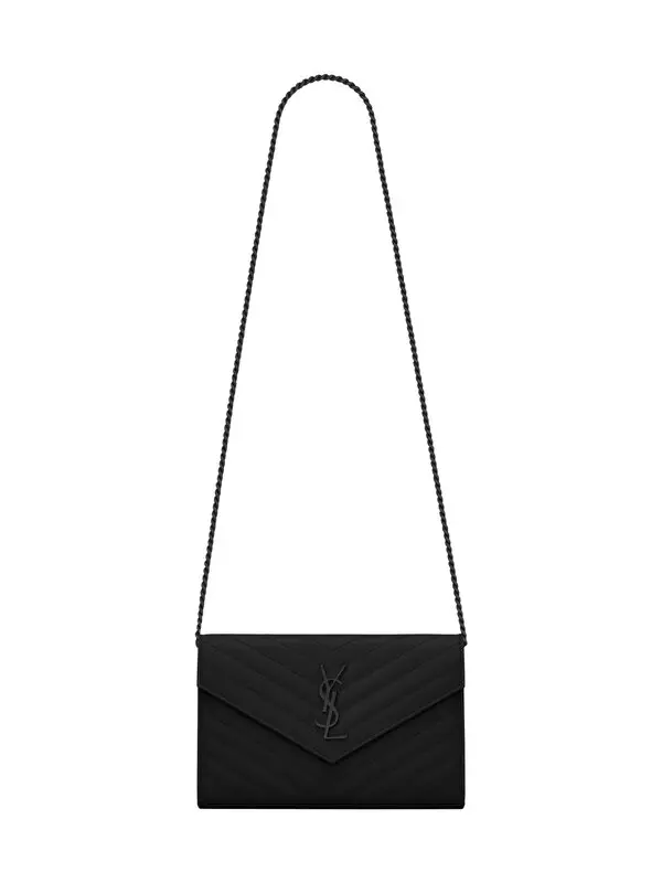 Saint Laurent Mini Leather Crossbody Wallet With Chain Strap Hardware, 14 Cm - Nero