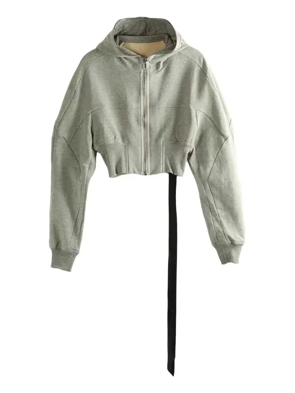 Rick Owens Cropped Rib-detail Hooded Zip Sweatshirt - Grigio