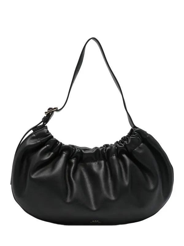A.p.c. Mini Gathered Top Handle Bag 15 Cm X 35 Cm X 6 Cm With Gold-tone Hardware - Nero