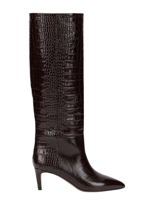 Paris Texas Tall Croc Effect Leather Boots - Brown
