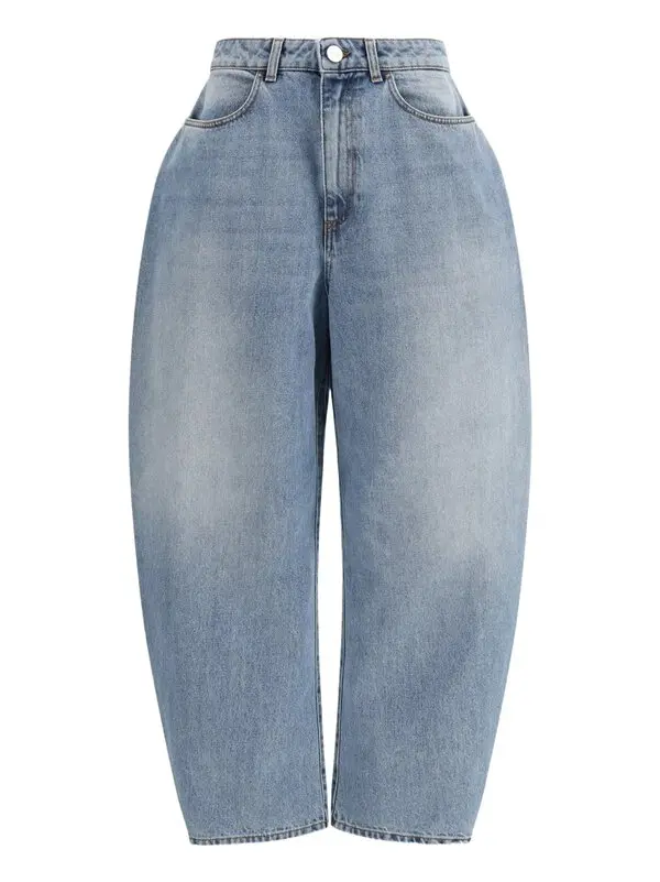 RÓHE Front-button Cotton Jeans With Concealed Zip, Belt Loops & Five-pocket Styling - Blu