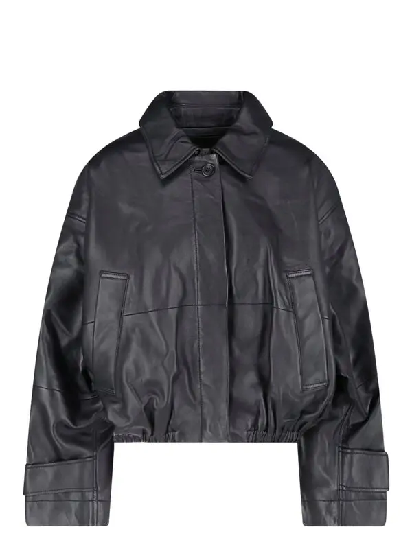 RÓHE Cropped Leather Jacket With Classic Collar - Black