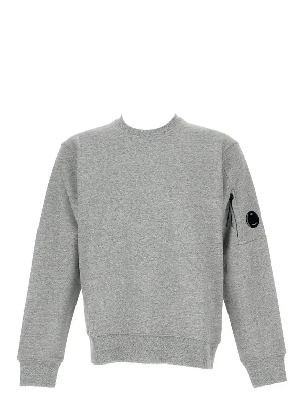 C.P. COMPANY Cotton Ribbed Crewneck Sweater With Embroidered Lens Detail - Grigio