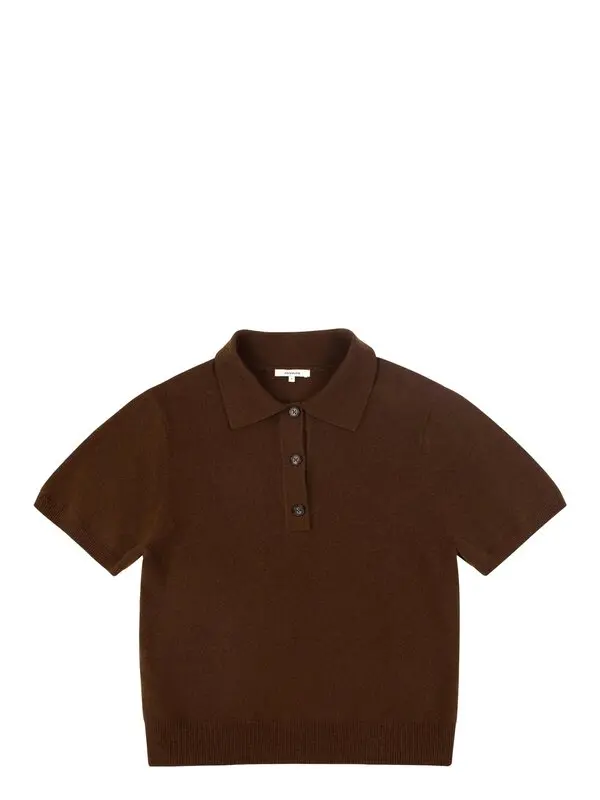 ENTIRE STUDIOS Front Half Button Placket Sweater Polo With Ribbed Cuffs And Hem - Marrone