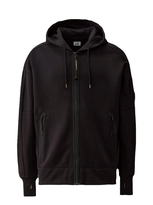 C.P. COMPANY Adjustable Hood Full-zip Cotton Sweatshirt With Lens Detail And Thumb-hole Cuffs - Blu