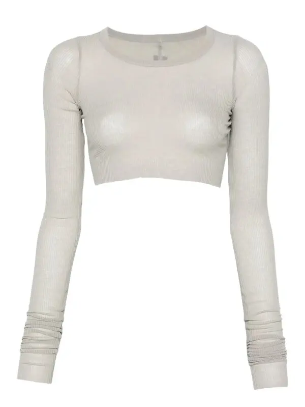 Rick Owens Cropped Round Neck Long Sleeve T-shirt - Grigio