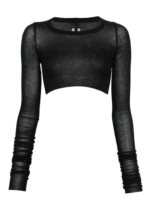 Rick Owens Cropped Ribbed Long Sleeve Top - Nero