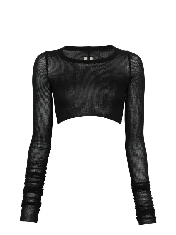 Rick Owens Cropped Ribbed Long Sleeve Top - Nero