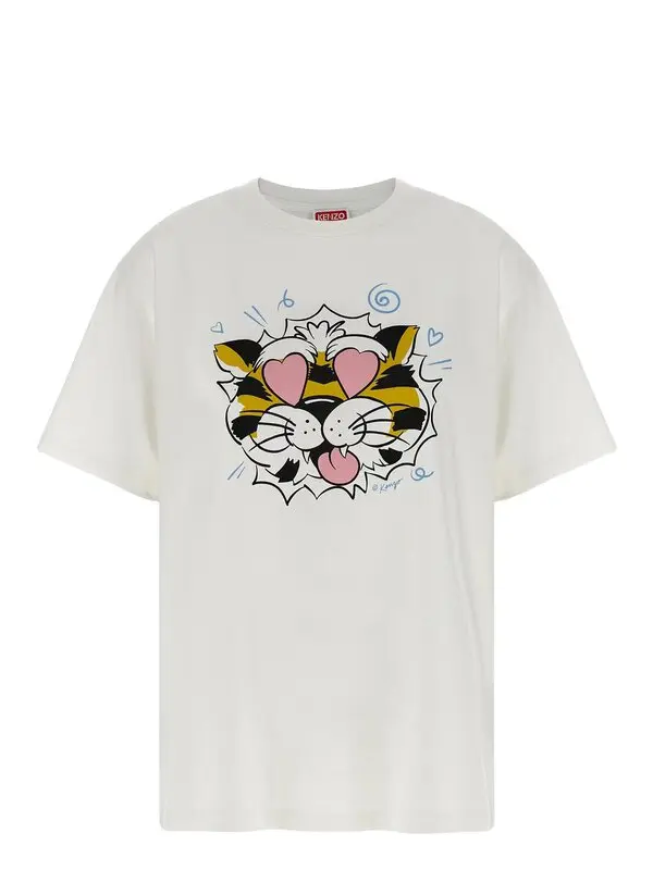 Kenzo Wild Tiger" Graphic Cotton T-shirt - Bianco